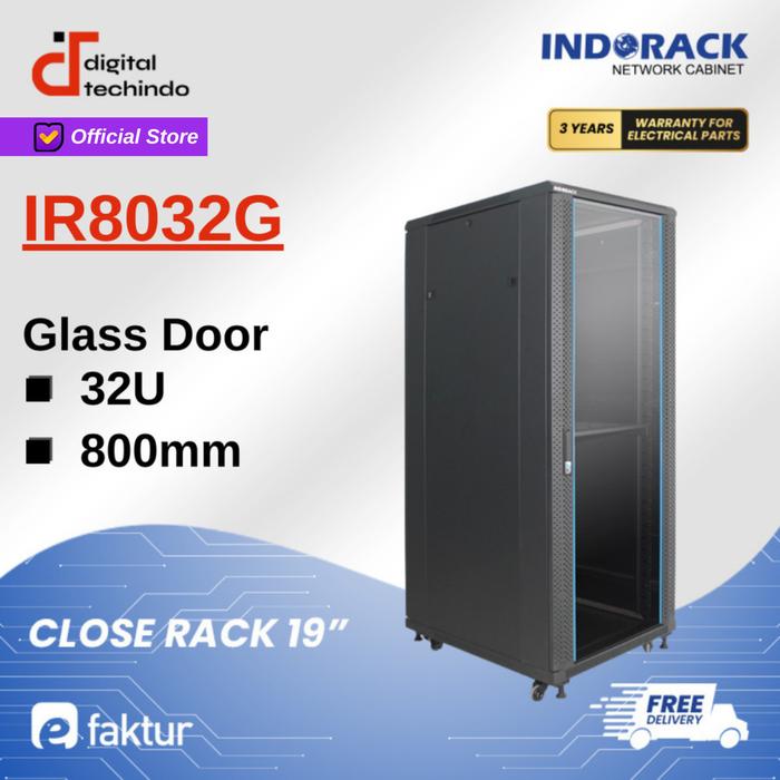 Promo IR8032G Close Rack 32U INDORACK Depth 800mm Glass Door Rak Server ...