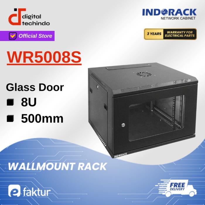 Promo WR5008S Wallmount Rack 8U INDORACK Depth 500mm Glass Door Rak ...
