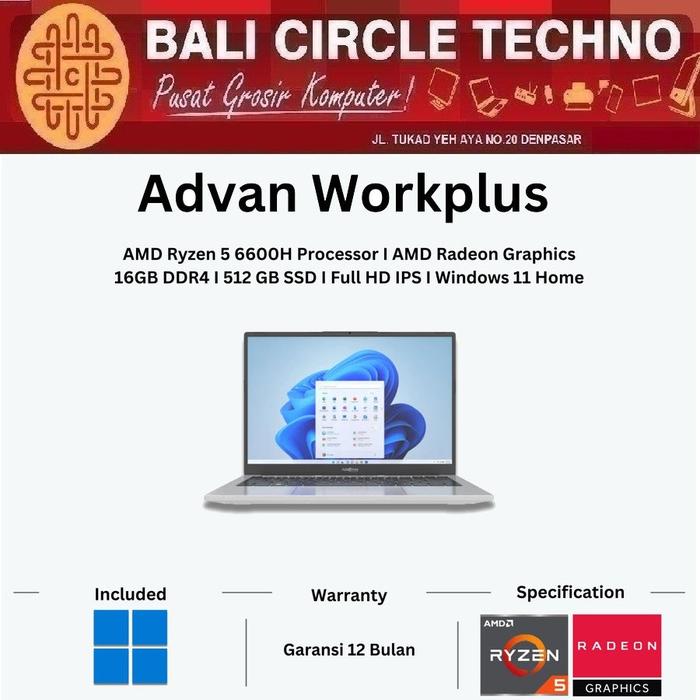 Jual ADVAN Laptop WorkPlus Ryzen 5-6600H 16GB 512GB 14" FHD IPS W11 ...