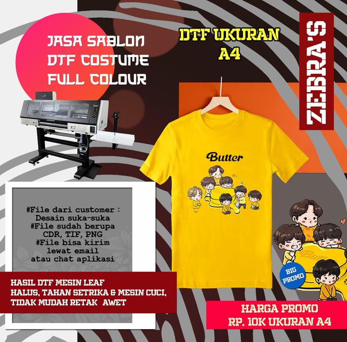 Jual Jasa Cetak Garment Textile Sablon DTF Printing T-Shirt DLL Ukuran A4 - Kab. Kediri - Zebra ...