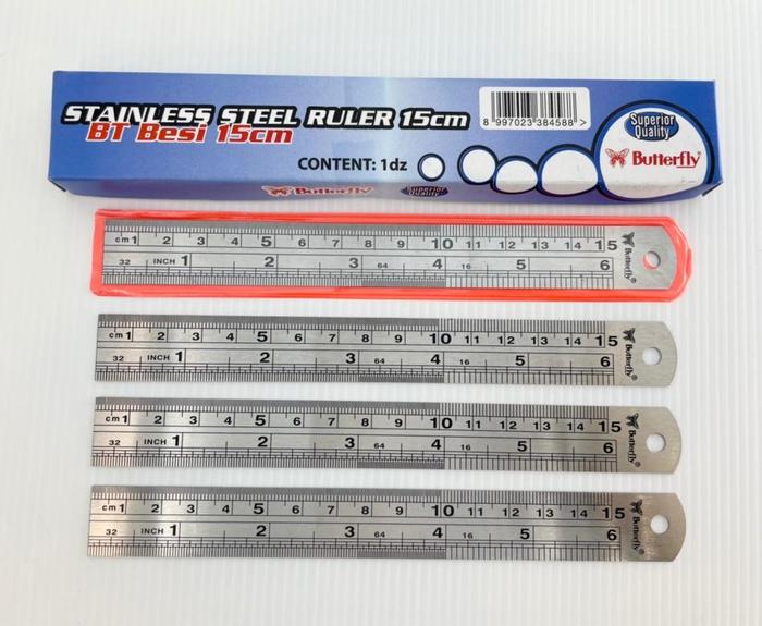 Jual BESI 15cm Penggaris Butterfly Stainless Steel Ruler Mistar ...