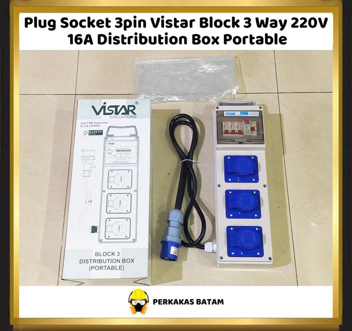 Jual Plug Socket 3pin Vistar Block 3 Way 220V 16A Distribution Box ...