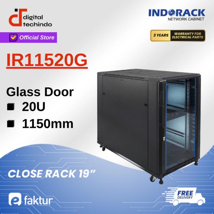 Promo IR11520G Close Rack 20U INDORACK Depth 1150mm Glass Door Rak ...