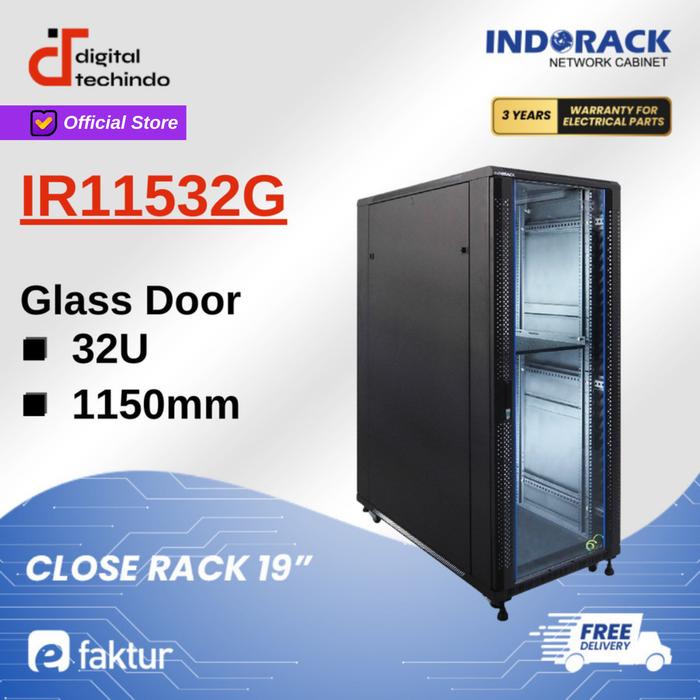 Promo IR11532G Close Rack 32U INDORACK Depth 1150mm Glass Door Rak ...