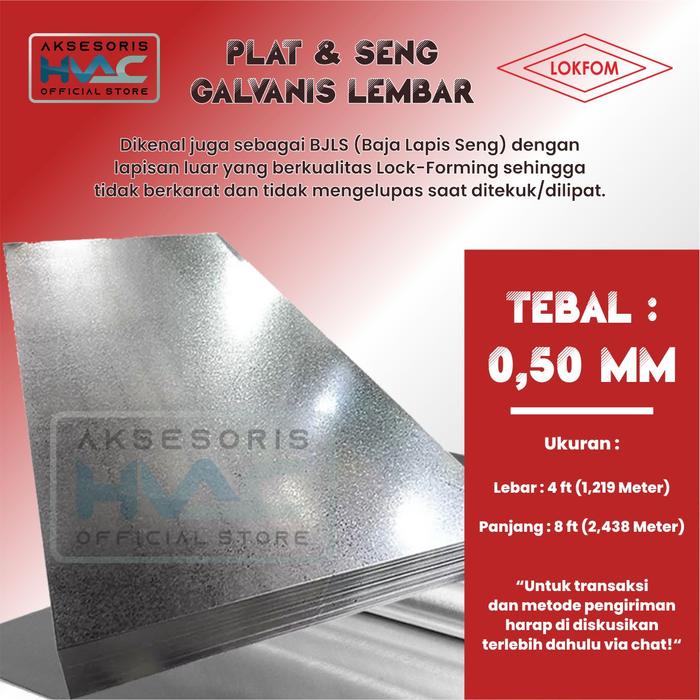 Jual Plat Seng Galvanis BJLS Lembar 1,219 M x 2,438 M Tebal 0,5 mm ...