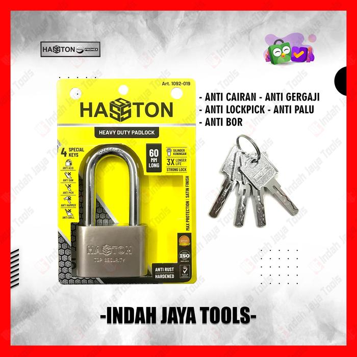 Jual HASSTON 1092-019 Gembok 60 mm Leher Panjang Heavy Duty Padlock 4 ...