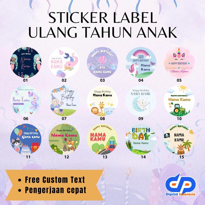 Jual Stiker Ulang Tahun Anak Bulat | Birthday Sticker | Stiker Ultah ...