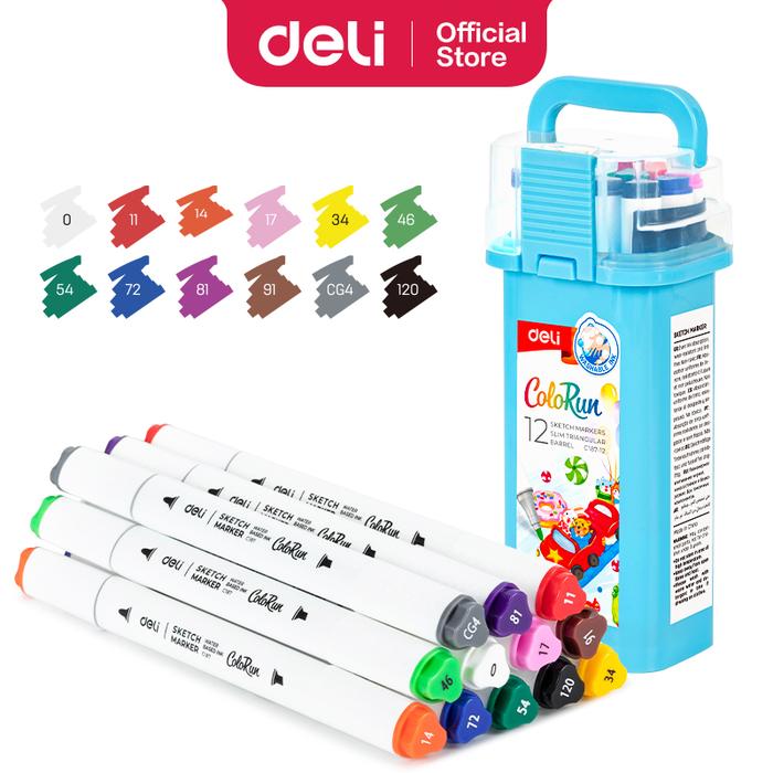 Jual Deli Spidol Warna Dual Tip Sketsa /Water Based Sketch Marker EC187 ...