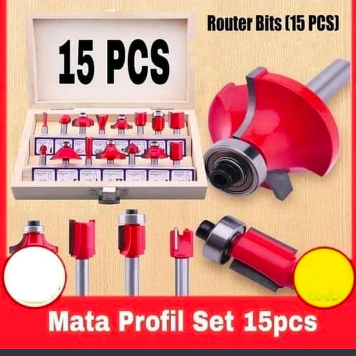Jual MATA PROFIL SET ROUTER BIT BITS 15PCS TRIMMER KAYU TOOLS KOMPLIT ...