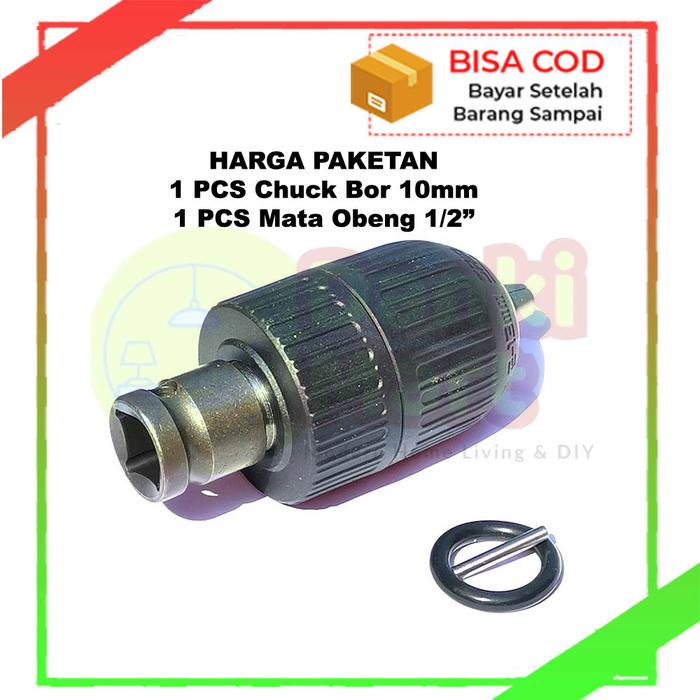 Jual Kunci Mata Kepala Bor Adaptor Impek 10mm + Chuck keyless 1/2 INCI - Kota Tangerang - danki ...