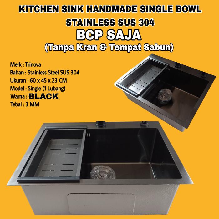 Promo Kitchen Sink Wastafel Bak Cuci Piring BLACK 6045 Stainless SUS ...
