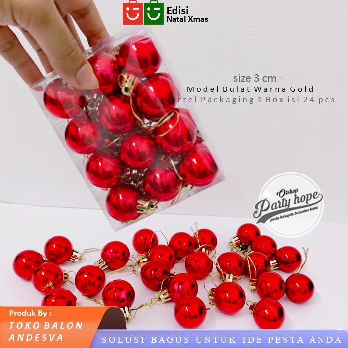 Jual bola natal 3 cm isi 24 / hiasan gantung bola pohon natal / bola ...