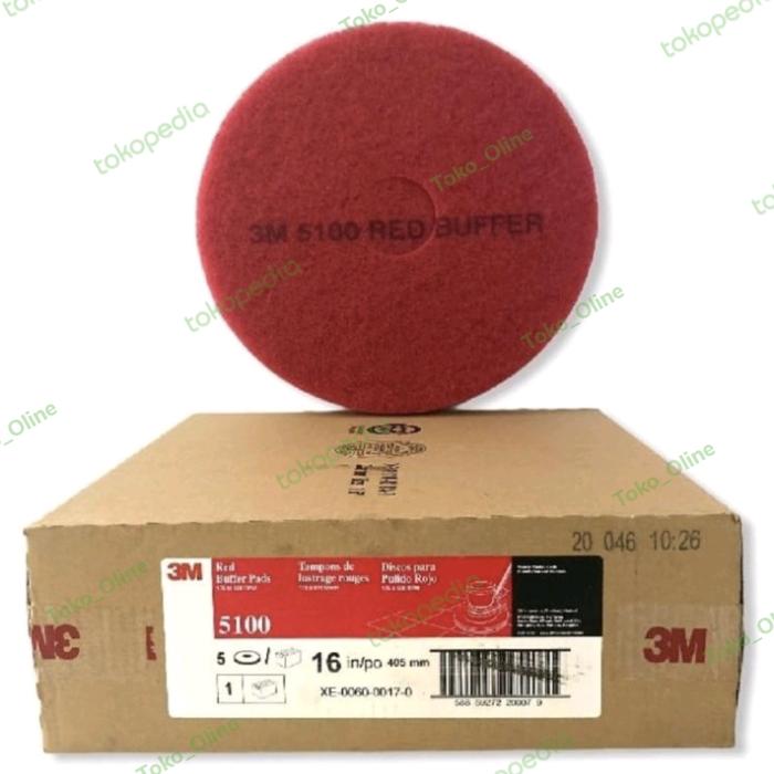 Jual 3M Red Buffer Pad 5100 16 Inch / Floor Buffing Pad 16" (1Box=5pc ...