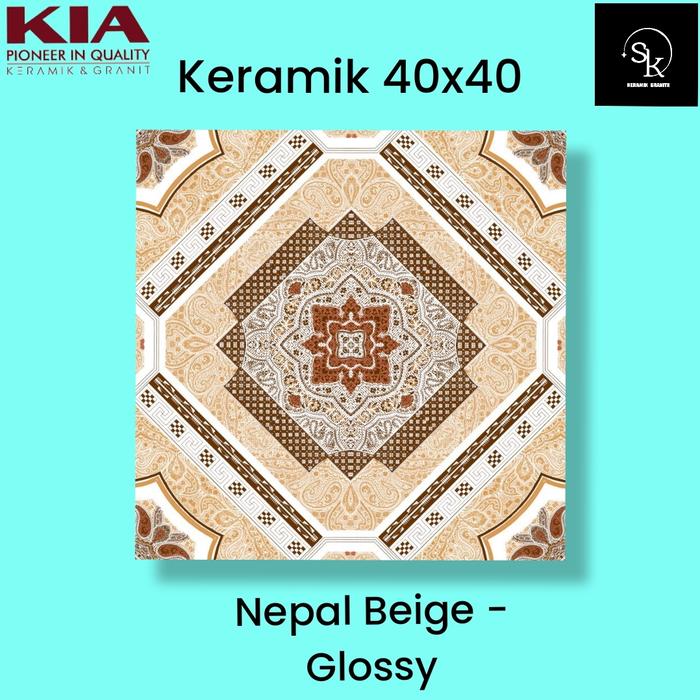 Jual Keramik lantai 40x40 Kia Decoratif Nepal Beige - Glossy - Kab ...