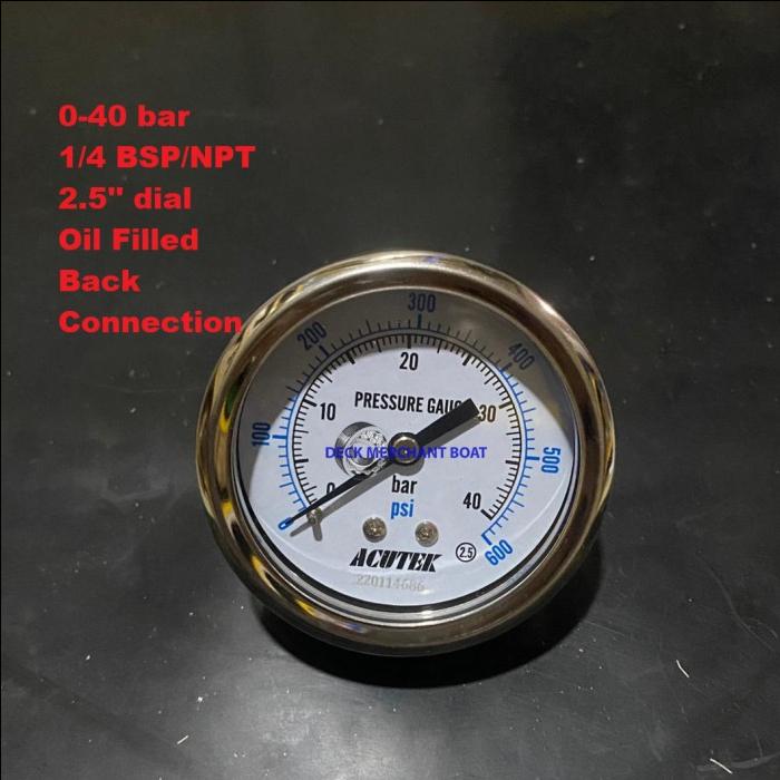 Jual Pressure Gauge 0 to 40 bar. 2.5" Drat : 1/4 BSP/NPT Back ...