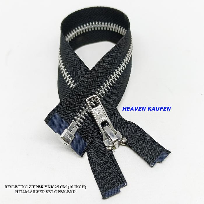 Jual Resleting Zipper YKK Besi 25 cm - 10 inch Hitam Silver Set Open - End - Kota Malang ...