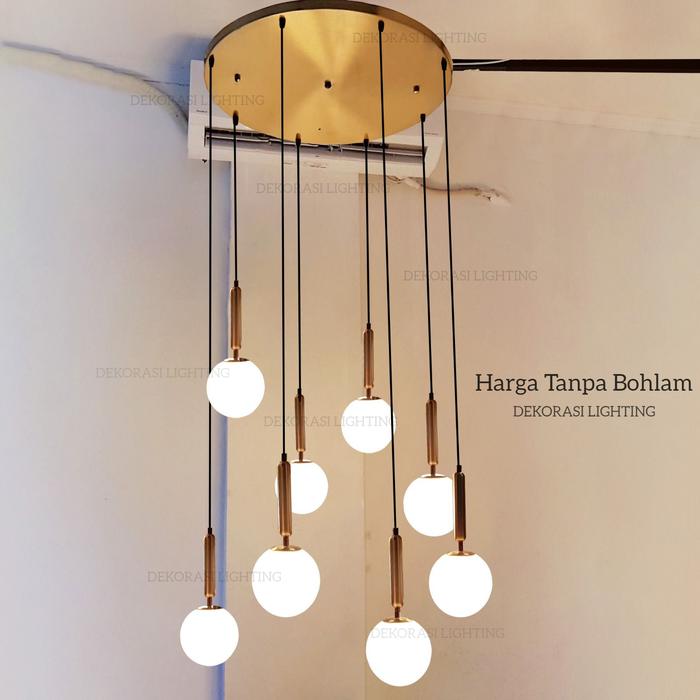 Jual Lampu gantung void tangga 8in1 kaca susu body gold modern 8 lampu - Jakarta Pusat ...