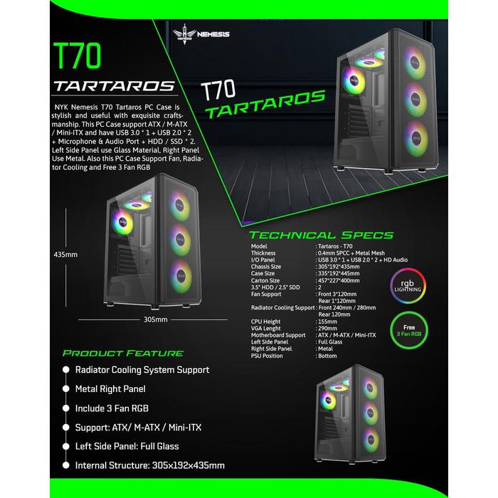 Jual Nyk Nemesis Gaming Case Tartaros T70 Casing Atx Free 3fan Rgb Di Seller Kingyo - Cengkareng ...