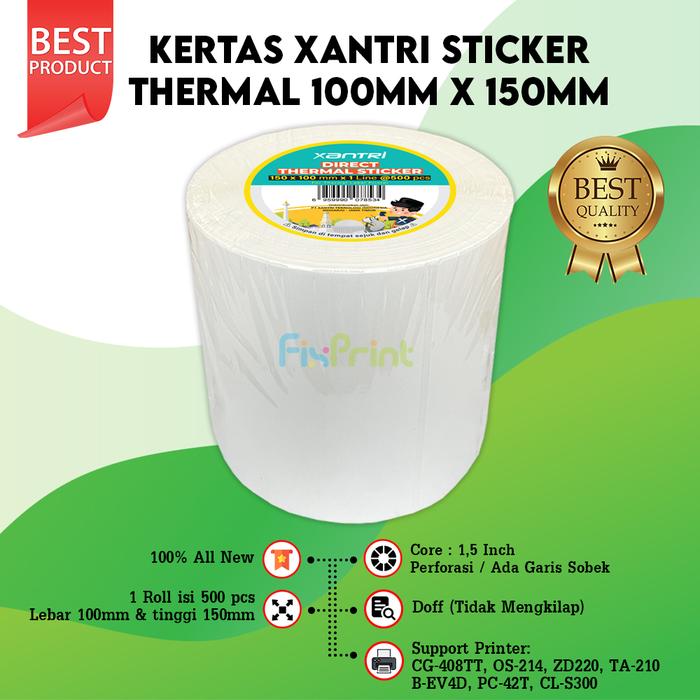 Jual Kertas Sticker Thermal 100mm x 150mm Label Barcode 1 Roll isi ...