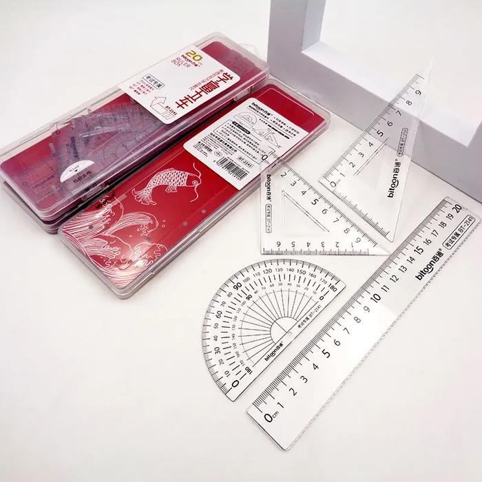 Promo Acrylic Ruller Set / Penggaris 1 Set Isi 4 PCS Dengan Box Premium ...