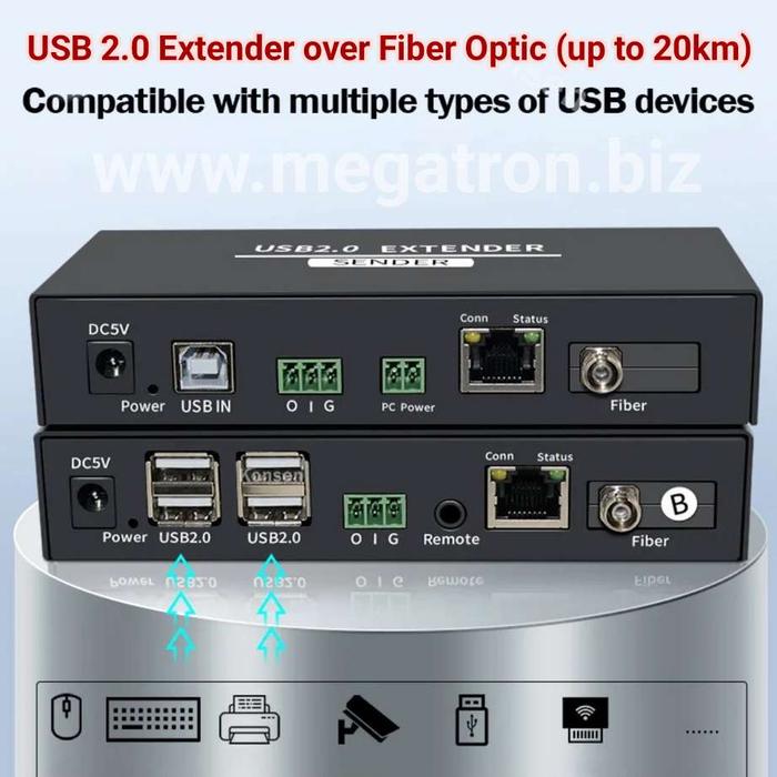 Jual 4 Port USB 2.0 extender over Fiber Optic (FO) - up to 20km ...