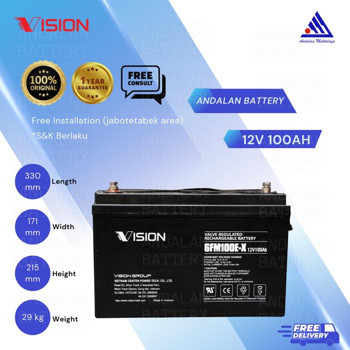 Jual BATERAI KERING VISION 12V100Ah/VRLA 6FM100E-X / AKI UPS 12V 100Ah ...
