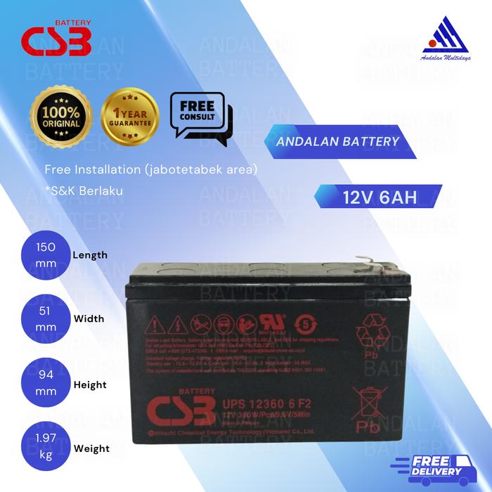 Jual BATERAI APC RBC CSB UPS 12360 6 /AKI KERING 12V 6,5AH 100% ASLI ...
