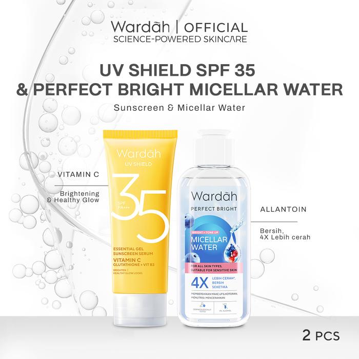 Jual Wardah Uv Shield Sunscreen Spf35&perfect Bright Tone Up Micellar ...