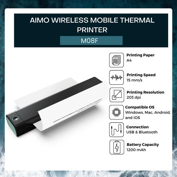 Promo Portable Wireless Mobile Thermal Printer AIMO M08F A4 Bluetooth - Kota Malang - MTI Smart ...