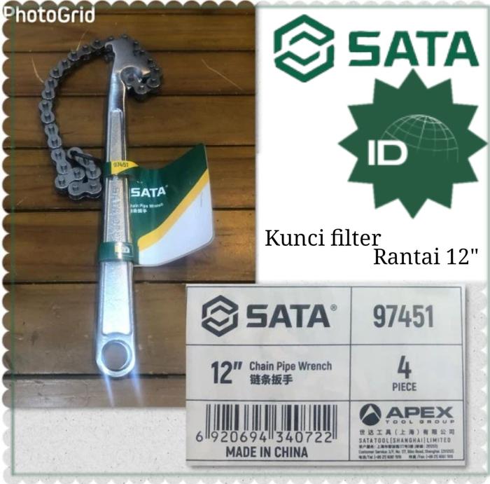 Jual KUNCI OIL FILTER RANTAI / CHAIN PIPE WRENCH 12 INCH 97451 SATA ...