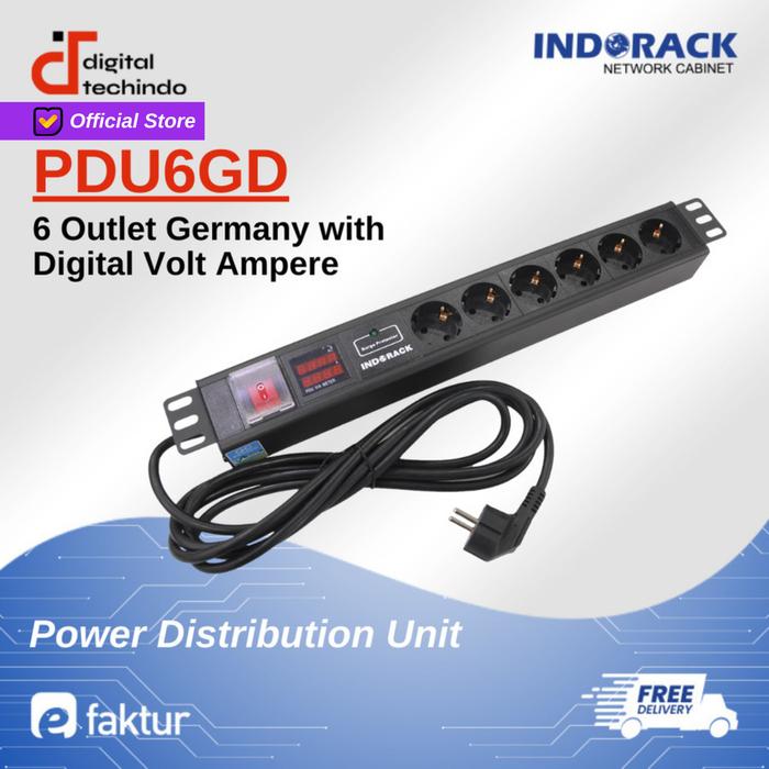 Promo INDORACK PDU 6 Outlet Germany w/ Volt Ampere Display Colokan 6 ...