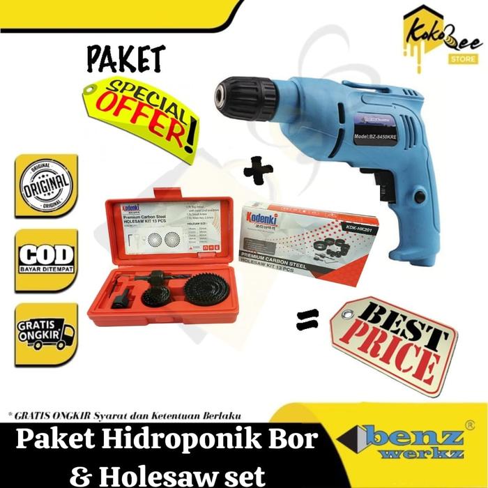 Jual Paket hidroponik mesin bor keyless 10mm BENZ dan holesaw kit set ...