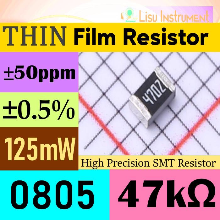 Jual 47kΩ 0805 ±0.5% THIN Resistor ±50ppm/°C 4702 47k High Precision ...