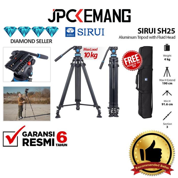 Promo Sirui SH25 Aluminum Video Tripod with Fluid Pan Head Sirui SH 25 ...