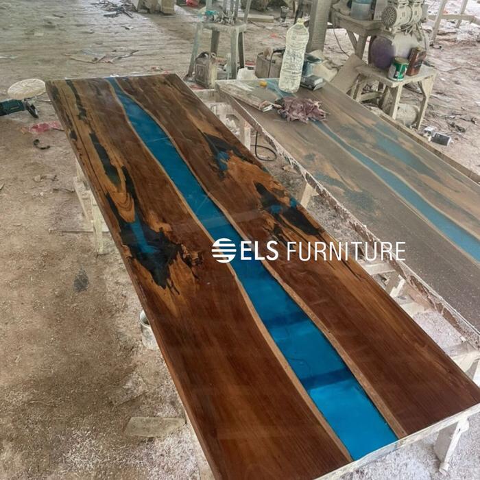 Jual MEJA MEETING MEJA MAKAN MEJA RESIN KAYU JATI BIRU TRANSPARAN - Kab ...
