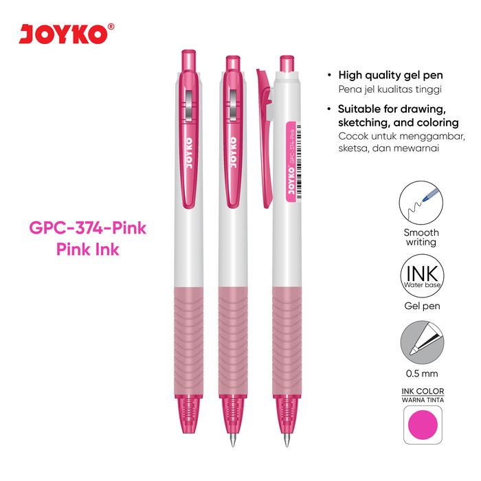 Promo Color Gel Pen Pulpen Pena Jel Warna Joyko GPC-374 0.5 mm - Pink ...