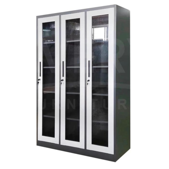 Jual lemari arsip besi filling cabinet 3 pintu kaca grey mm303 avr ...