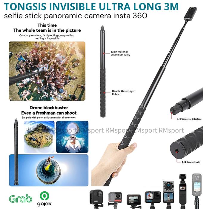 Promo Tongsis Ultra Long Invisible Selfie Stick 3M for Insta360 GoPro ...