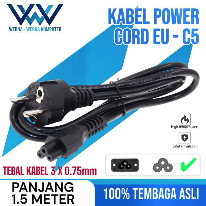 Jual Kabel Power cord Laptop Tebal 0,75mm 1,5 meter EU C5 Good Quality ...