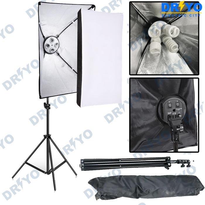 Jual Set Softbox 4 Soket 50x70cm E27 Light Stand Soft Box Lampu Live Video - Softbox 4 Soket Di ...