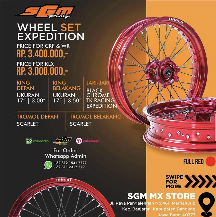 Jual WHEELSET SUPERMOTO EXPEDITION SCRALET CRF/WR CNC - MERAH, HITAM ...