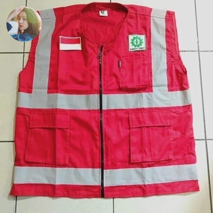Jual Safety Vest Rompi Bahan Drill Warna Merah Include Logo Bendera dan ...
