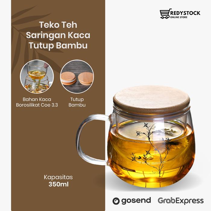 Jual Tea pot glass infuser teko teh saringan kaca 350ml tutup bambu ...