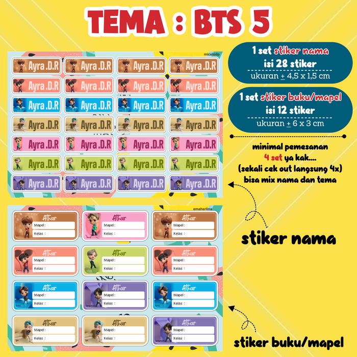 Jual Part 2 - Stiker Label Nama & Buku (pemesanan kelipatan 4) - BTS5, Stiker Mapel - Kota ...