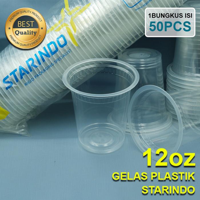 Promo Gelas Cup Plastik Starindo 12oz Model Datar Bening 1 Bungkus ...
