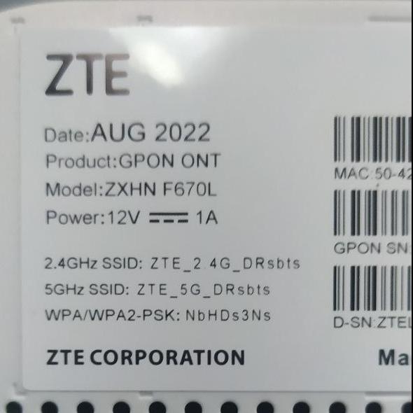 Promo ZTE Modem F670L Dual Band Frekuensi 2.5GHz & 5GHz dengan Adaptor ...