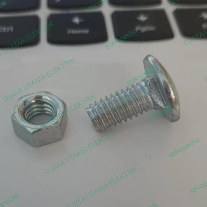 Jual Mur+Baut Tray Eceran Round Head Bolt+Nut M8x20mm galvanis ...