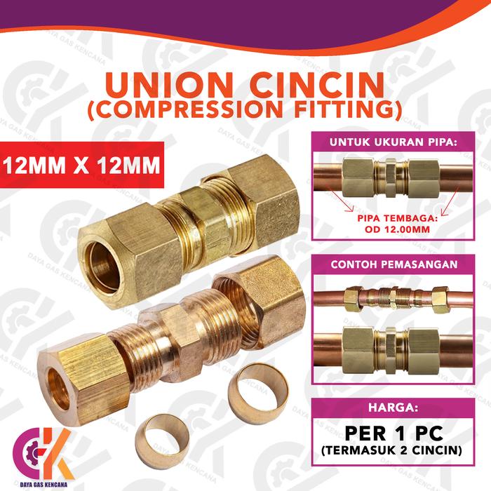 Jual Brass Compression Fitting - Sok Union Cincin Pipa Tembaga 12MM ...
