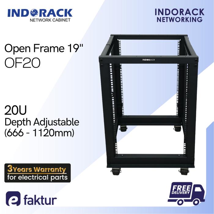 Jual Indorack Open Frame 20U Rak 19" Adjustable Depth 666 - 1120mm OF20 ...