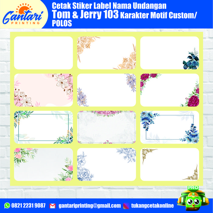 Jual Cetak Stiker Label Nama Undangan Tom & Jerry 103 Karakter Motif Custom - Jakarta Pusat ...